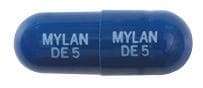 Pill Finder: MYLAN DE 5 MYLAN DE 5 Blue Capsule-shape - Medicine.com