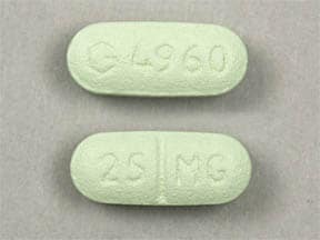 Pill Finder: G 4960 25 MG Green Elliptical / Oval - Medicine.com