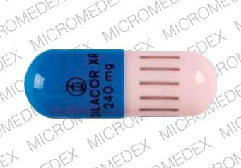 Pill Finder: Logo DILACOR XR 240 mg Blue Capsule-shape - Medicine.com