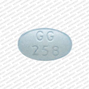 Pill Finder: GG 258 Blue Elliptical / Oval - Medicine.com