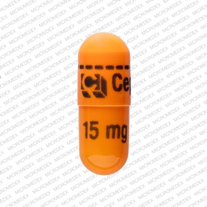 Pill Finder: Logo Cephalon 15 mg Orange Capsule-shape - Medicine.com