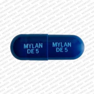 Pill Finder: MYLAN DE 5 MYLAN DE 5 Blue Capsule-shape - Medicine.com