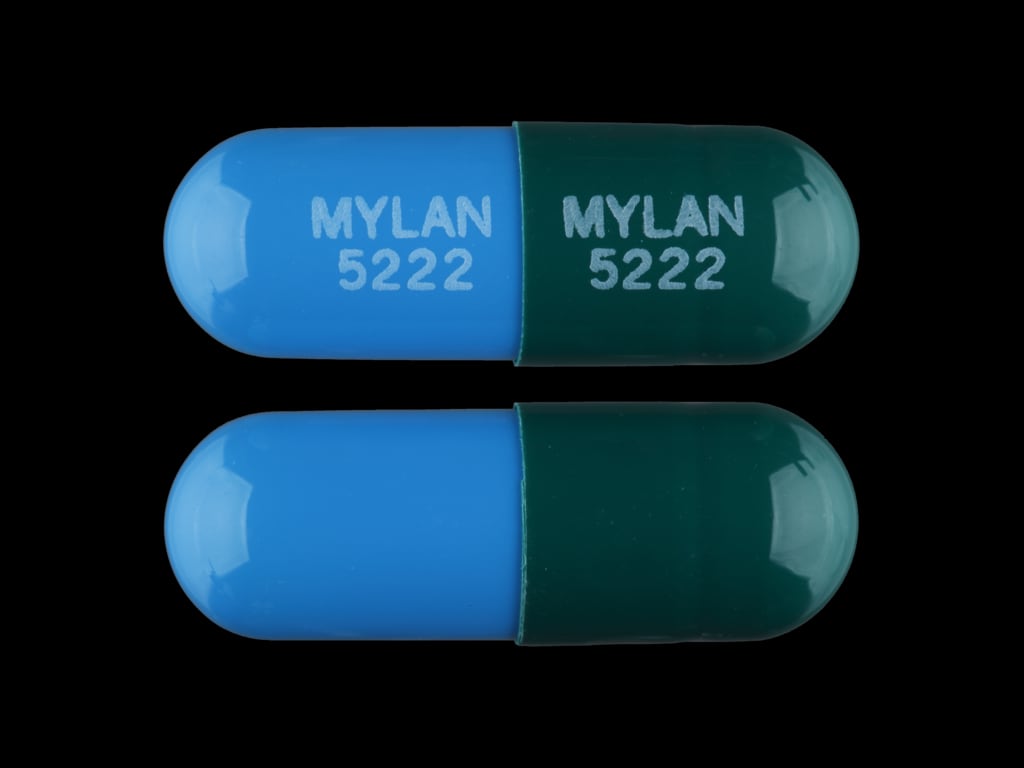 Pill Finder: MYLAN 5222 MYLAN 5222 Blue Capsule-shape - Medicine.com