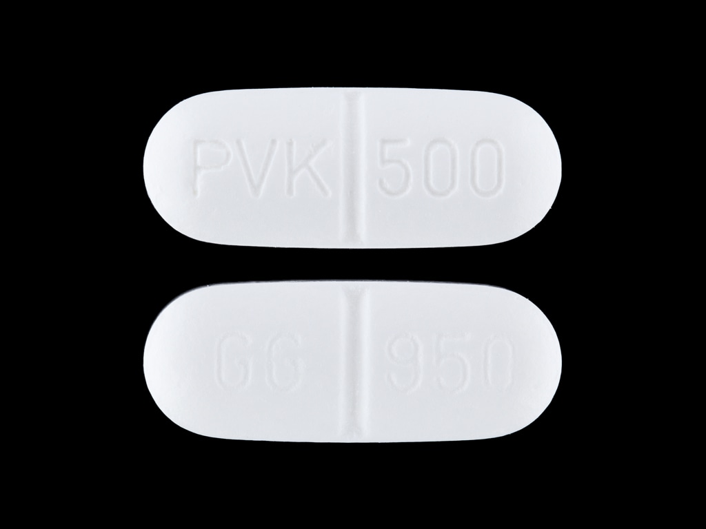 Pill Finder: GG 950 PVK 500 White Elliptical / Oval - Medicine.com