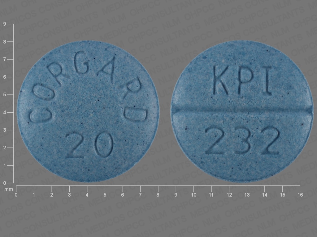 Pill Finder: CORGARD 20 KPI 232 Blue Round - Medicine.com