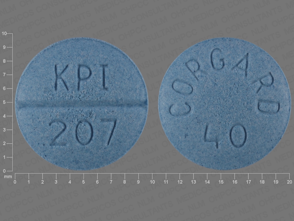 Pill Finder: CORGARD 40 KPI 207 Blue Round - Medicine.com