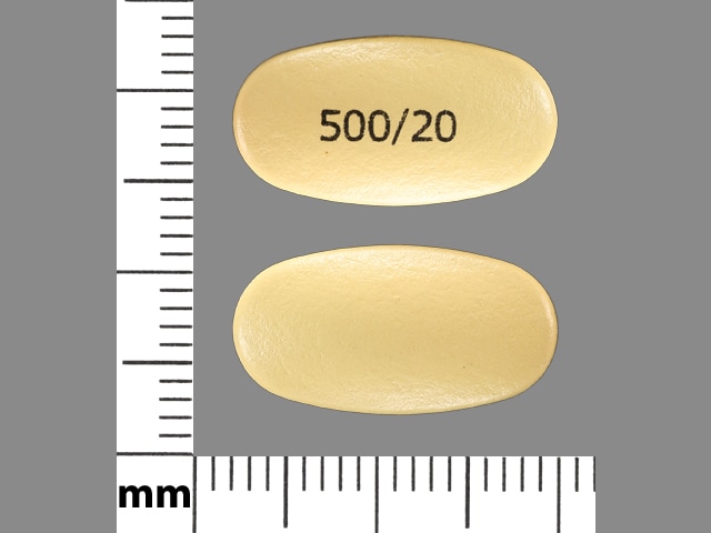 Pill Finder: 500/20 Yellow Elliptical / Oval - Medicine.com