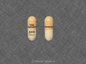 Pill Finder: 150 AXID logo Reliant Yellow Capsule-shape - Medicine.com