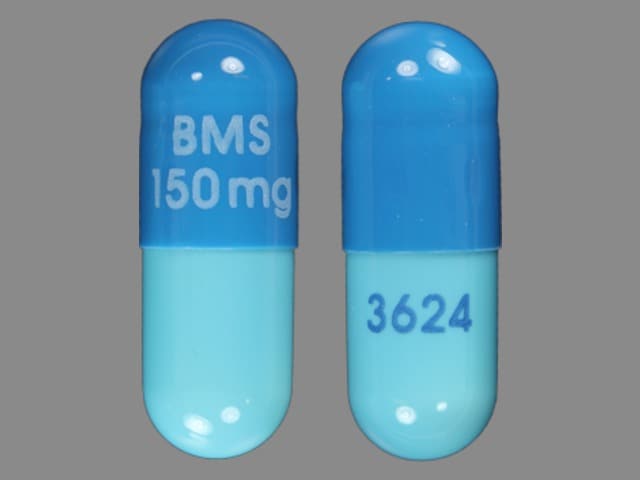 Pill Finder: BMS 150 mg 3624 Blue Capsule-shape - Medicine.com