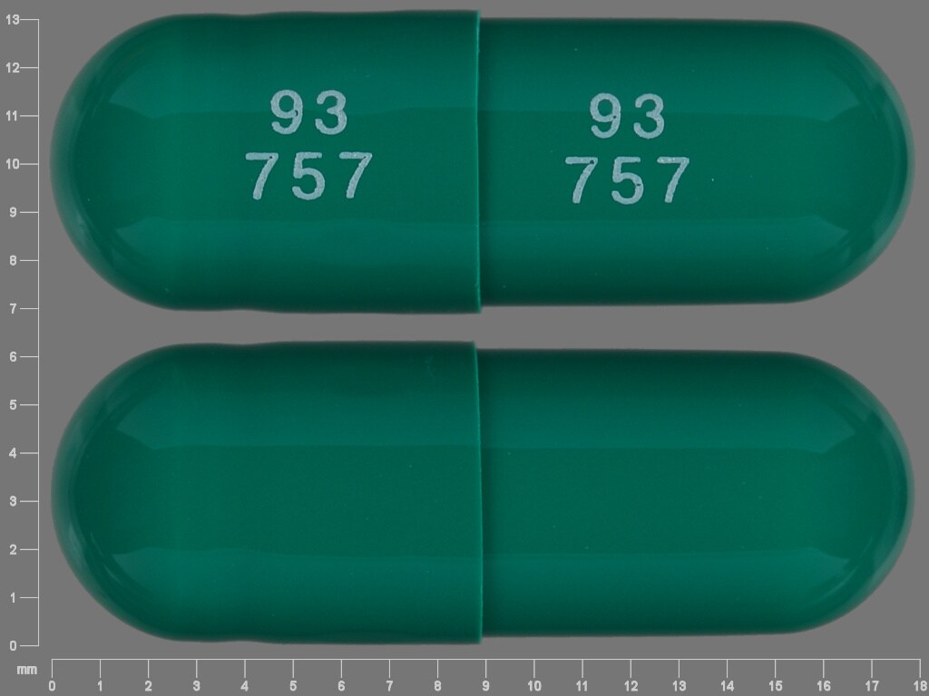 Pill Finder: 93 757 93 757 Green Capsule-shape - Medicine.com