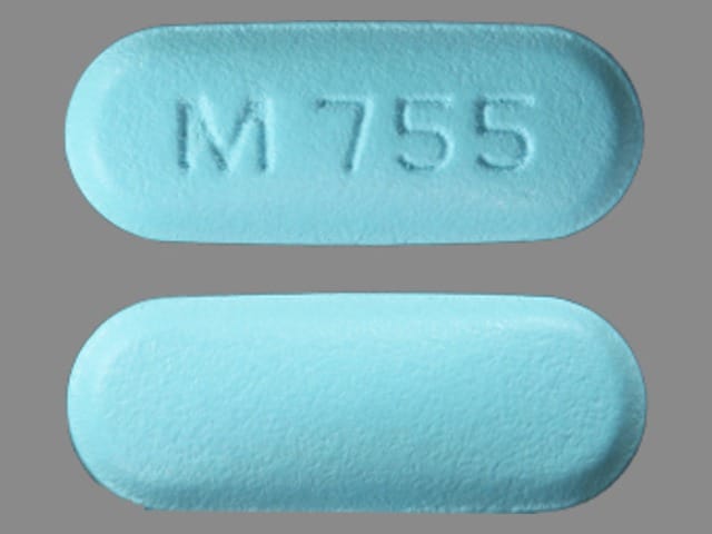 Pill Finder: M 755 Blue Elliptical / Oval - Medicine.com