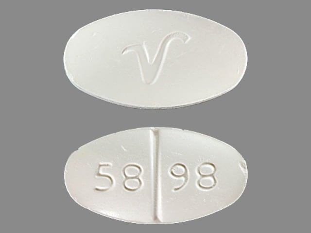 Pill Finder: 58 98 V White Elliptical / Oval - Medicine.com