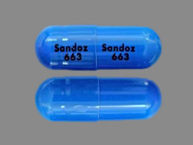 Pill Finder: Sandoz 663 Sandoz 663 Blue Capsule-shape - Medicine.com