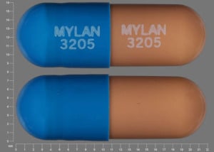 Pill Finder: MYLAN 3205 MYLAN 3205 Blue Capsule-shape - Medicine.com