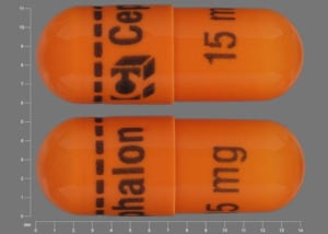 Pill Finder: Logo Cephalon 15 mg Orange Capsule-shape - Medicine.com