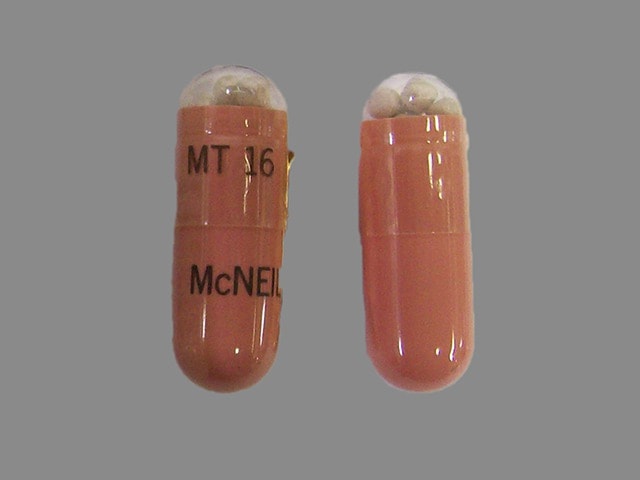 Pill Finder: MT 16 McNEIL Peach Capsule-shape - Medicine.com