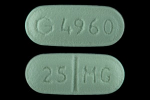 Pill Finder: G 4960 25 MG Green Elliptical / Oval - Medicine.com